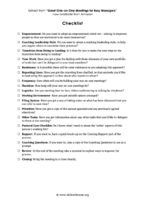 Checklist for leading one on one meetings - Nick Robinson